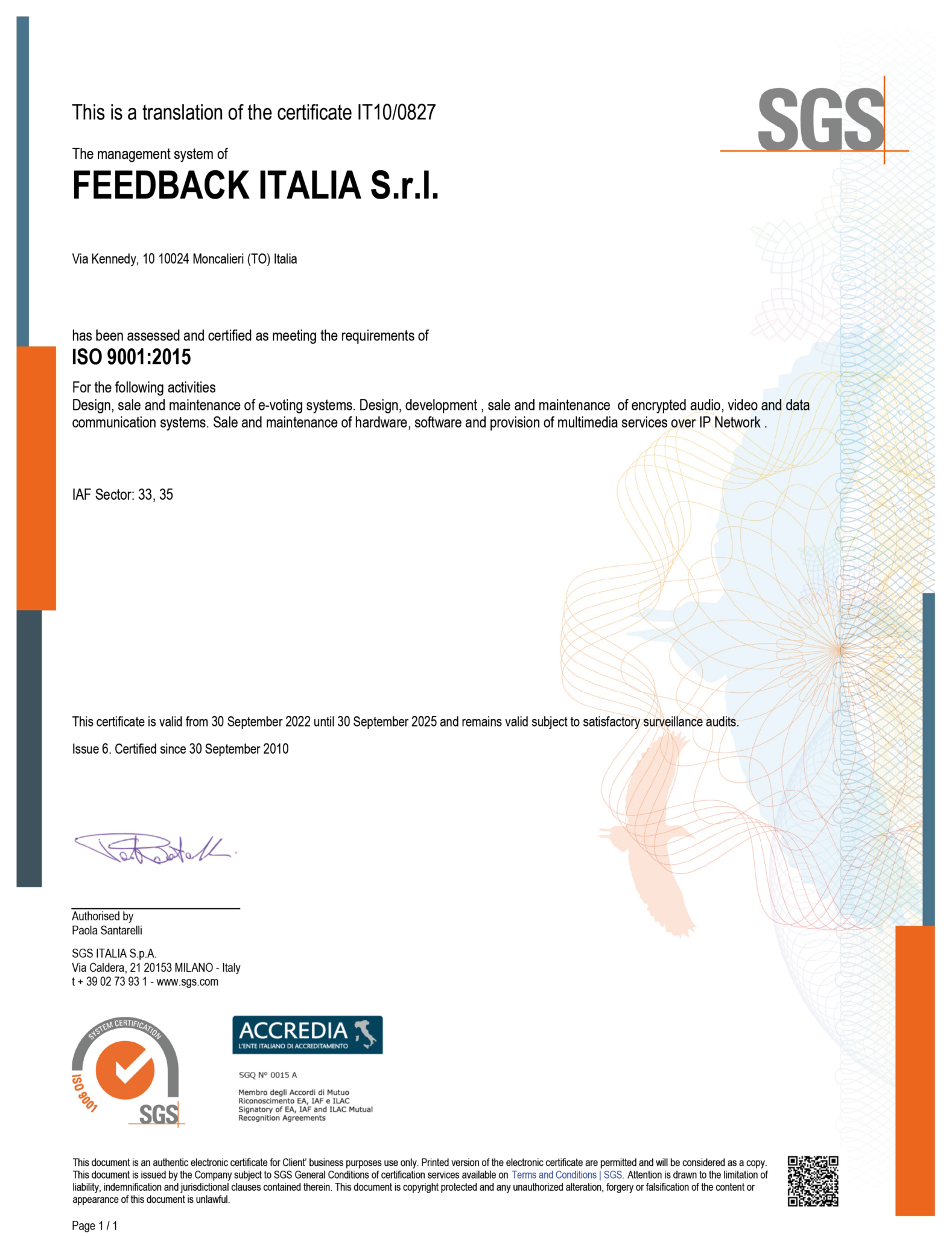 ISO 9001 CERTIFICATE – FeedbackItalia
